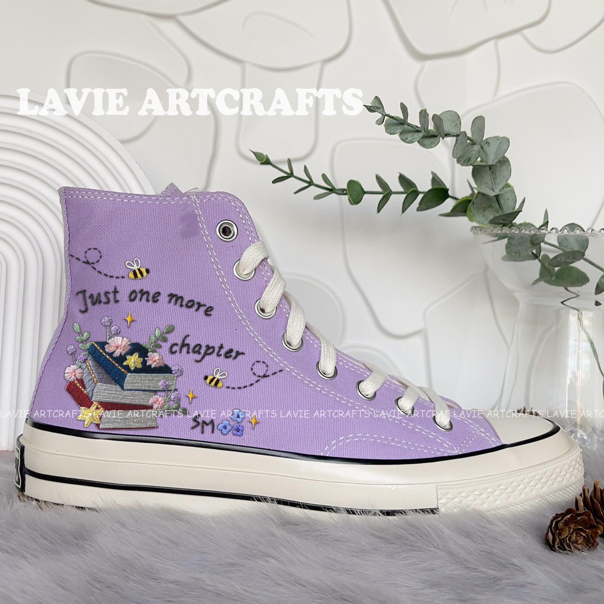 One More Chapter Book Converse, Flowers and Book Embroidered Converse ...
