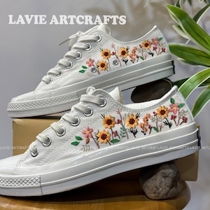 Sunflower Embroidered Converse, Converse Low Top Embroidered, Custom ...