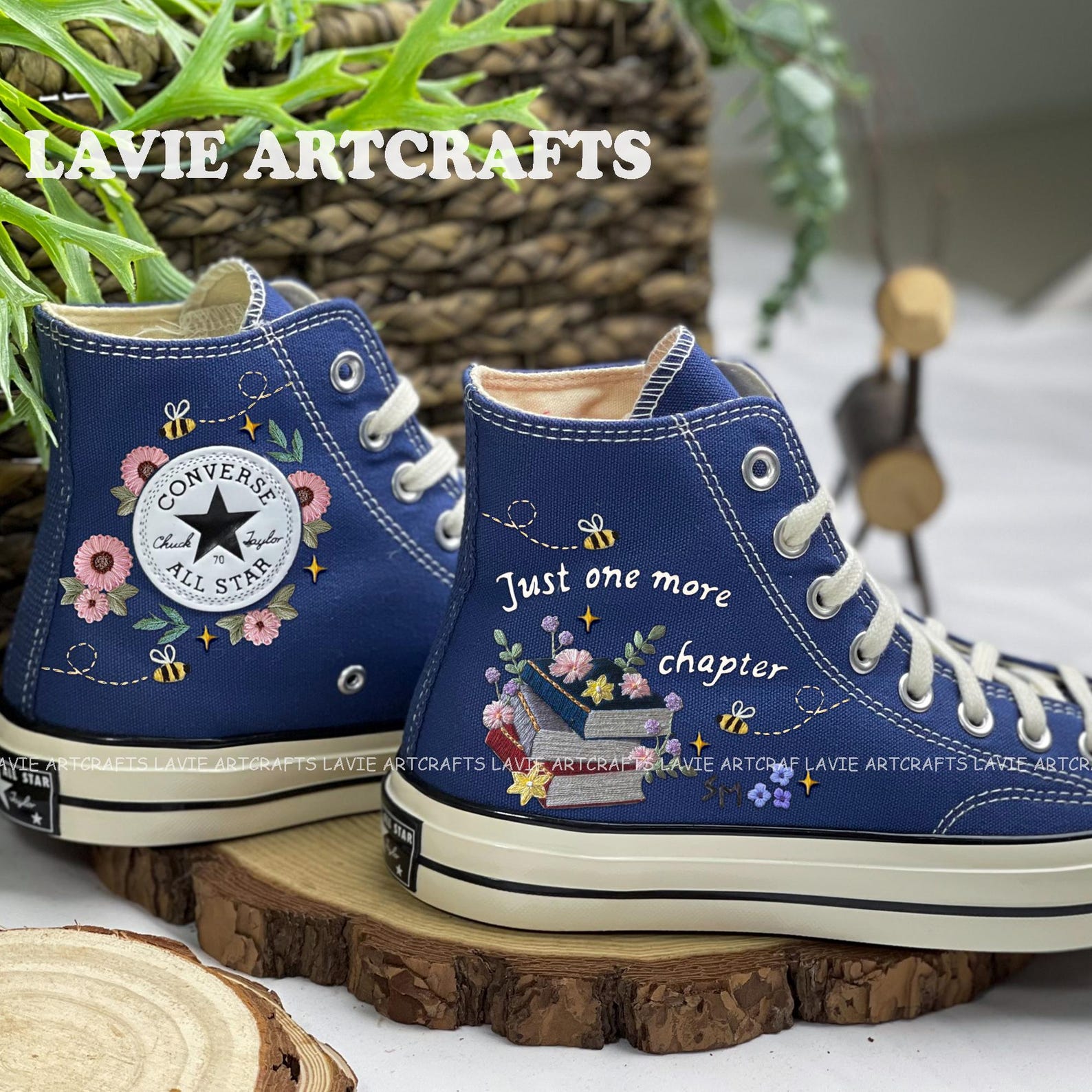 One More Chapter Book Converse, Flowers and Book Embroidered Converse ...