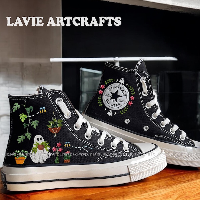 Ghost Garden Embroidered Converse, Custom Converse High Tops, Ghost ...