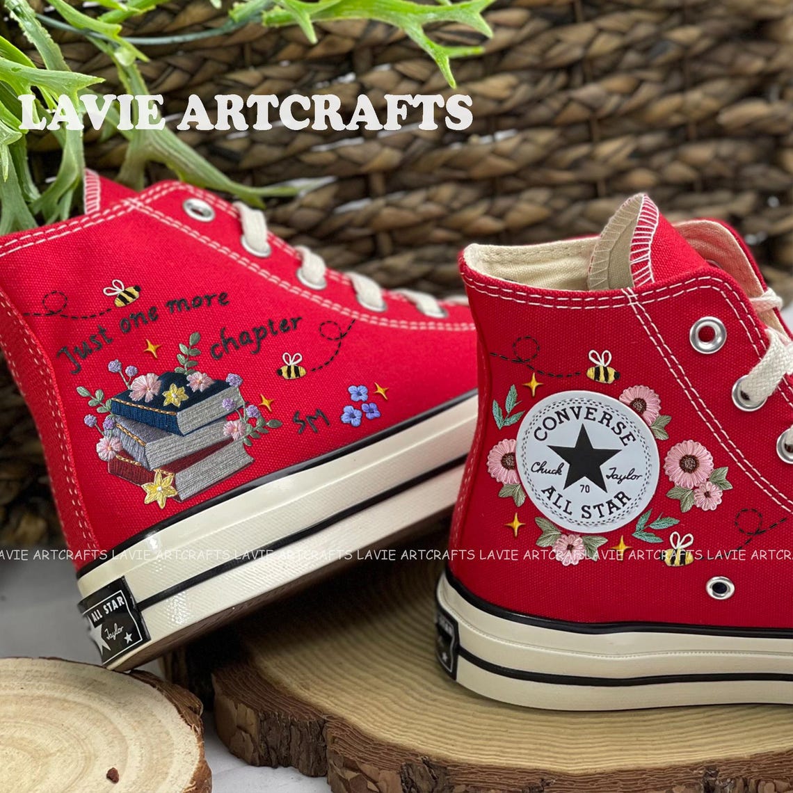 One More Chapter Book Converse, Flowers and Book Embroidered Converse ...