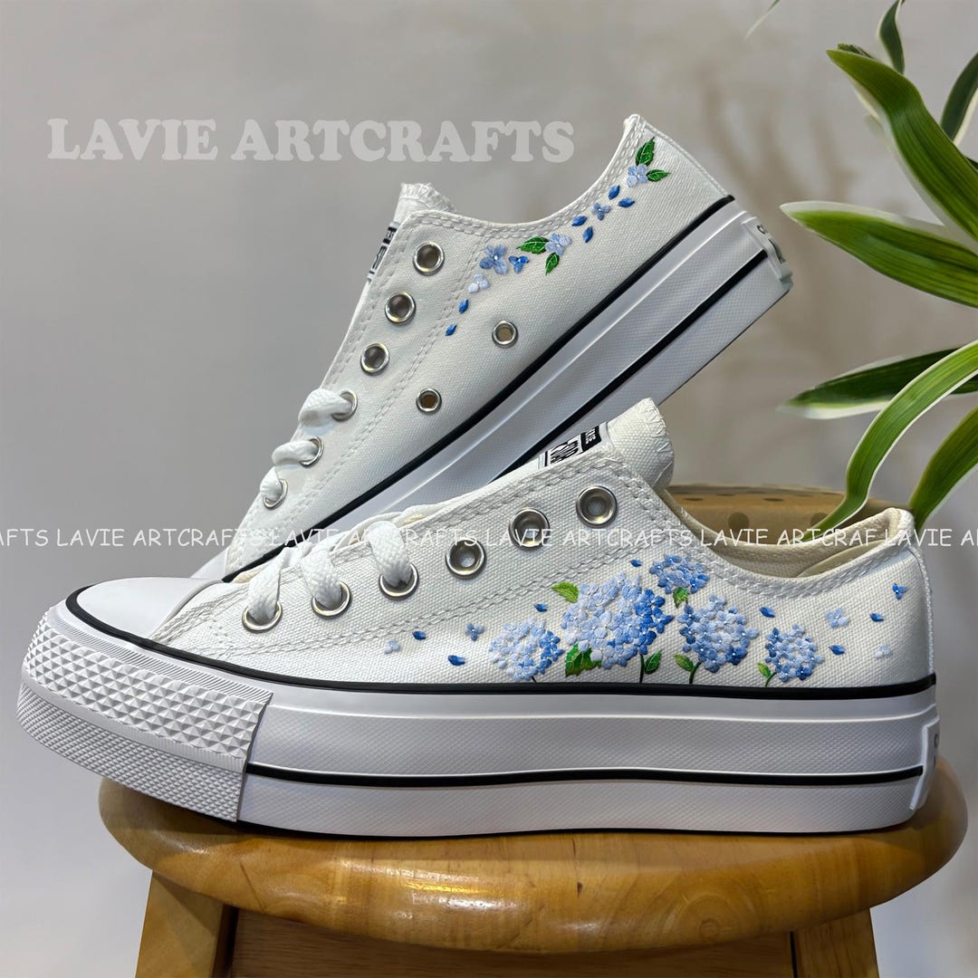 Hydrangea Embroidery Platform Converse: Custom Floral Sneakers - Etsy