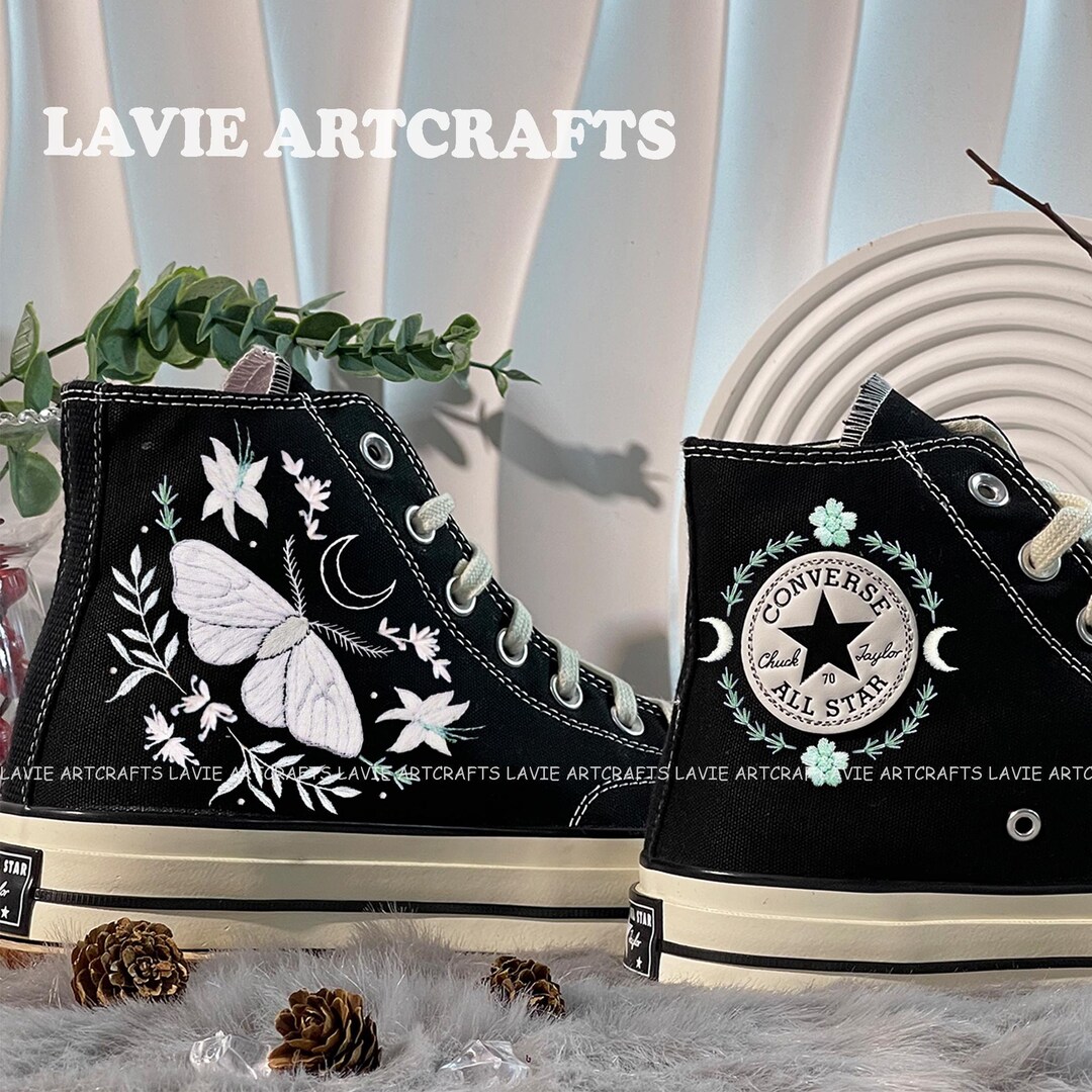 Luna Moth Converse, Butterflies Shoes, Embroidered Converse Butterflies ...