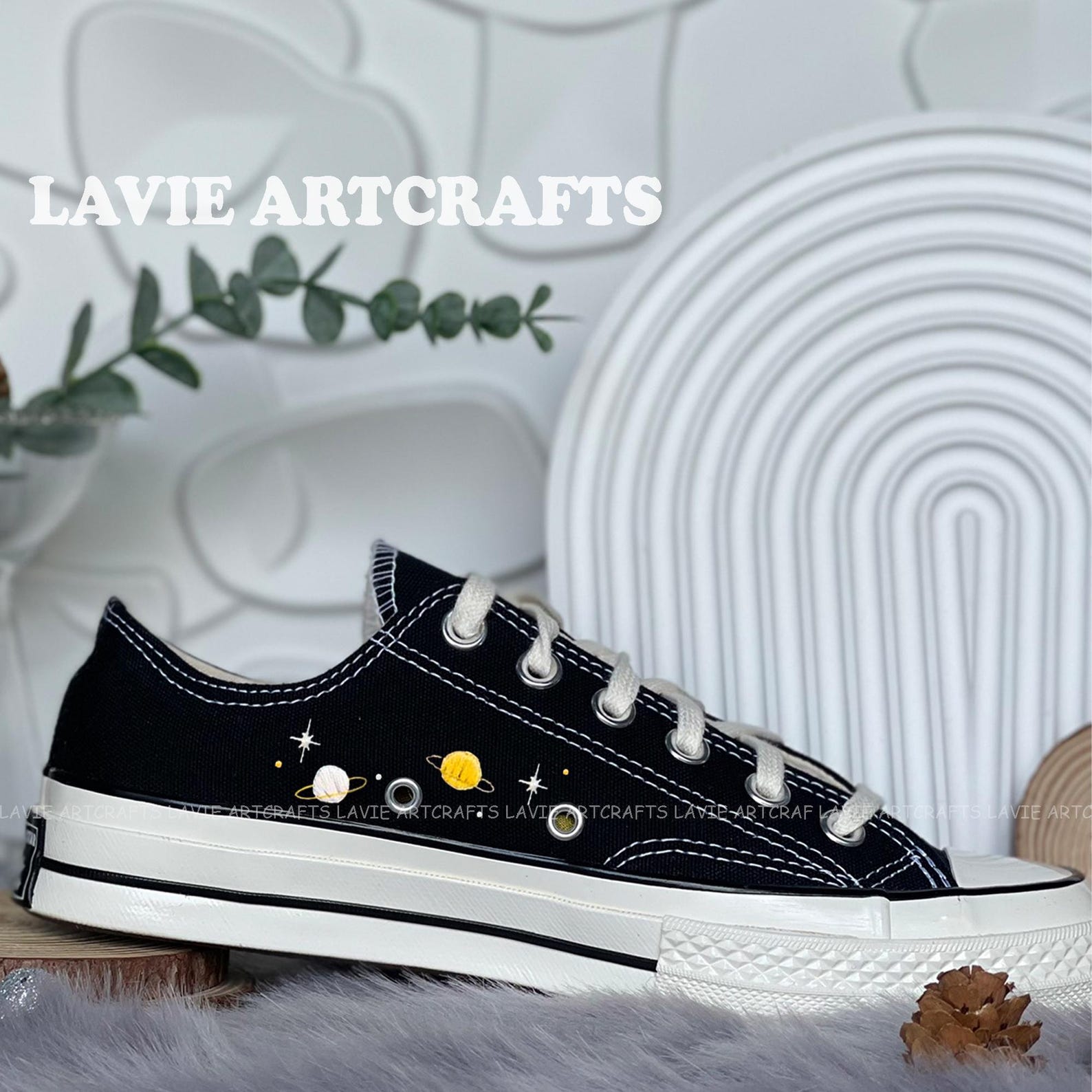 Universe and Star Converse, Custom Embroidered Sneakers, Planets, Stars ...