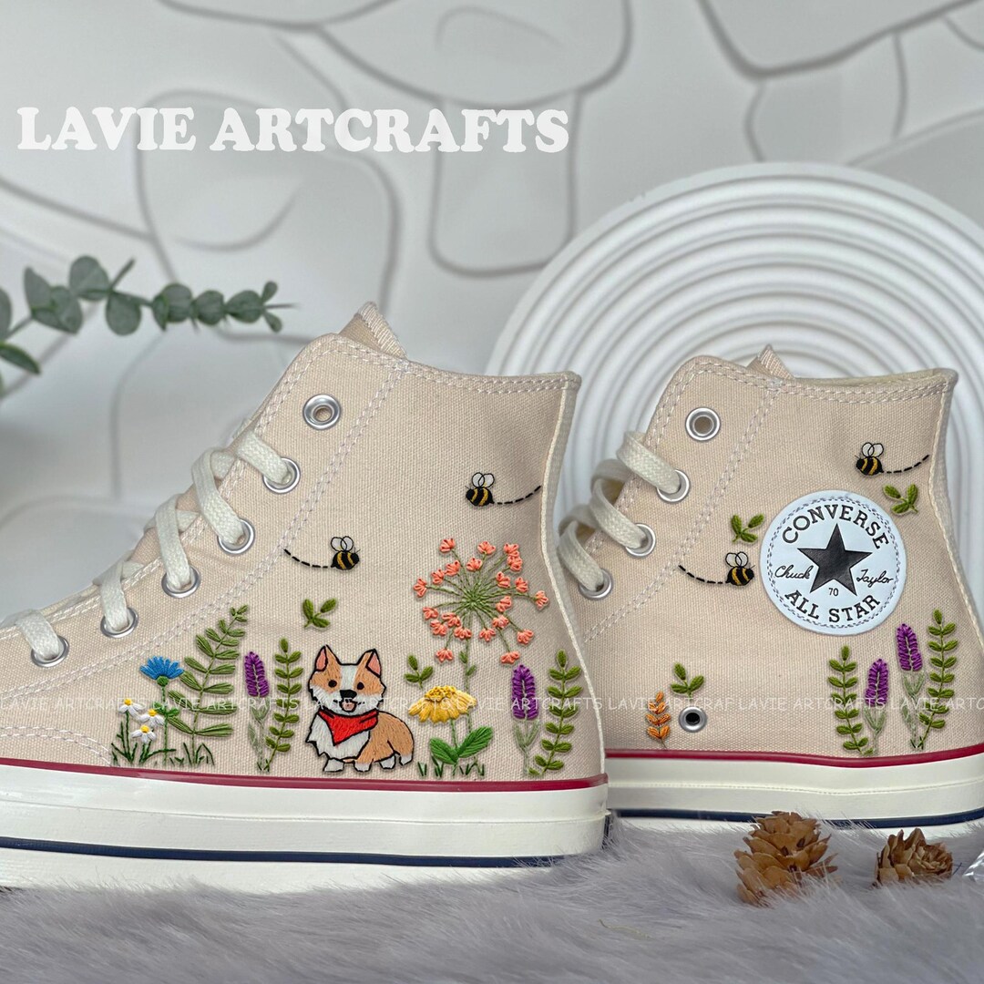Corgi Dog Embroidered Converse, Custom Converse Chuck Taylor ...