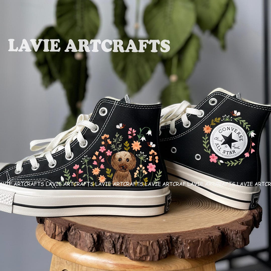 Hand Embroidered Dog Converse, Pet Dog Flower Converse, Custom ...