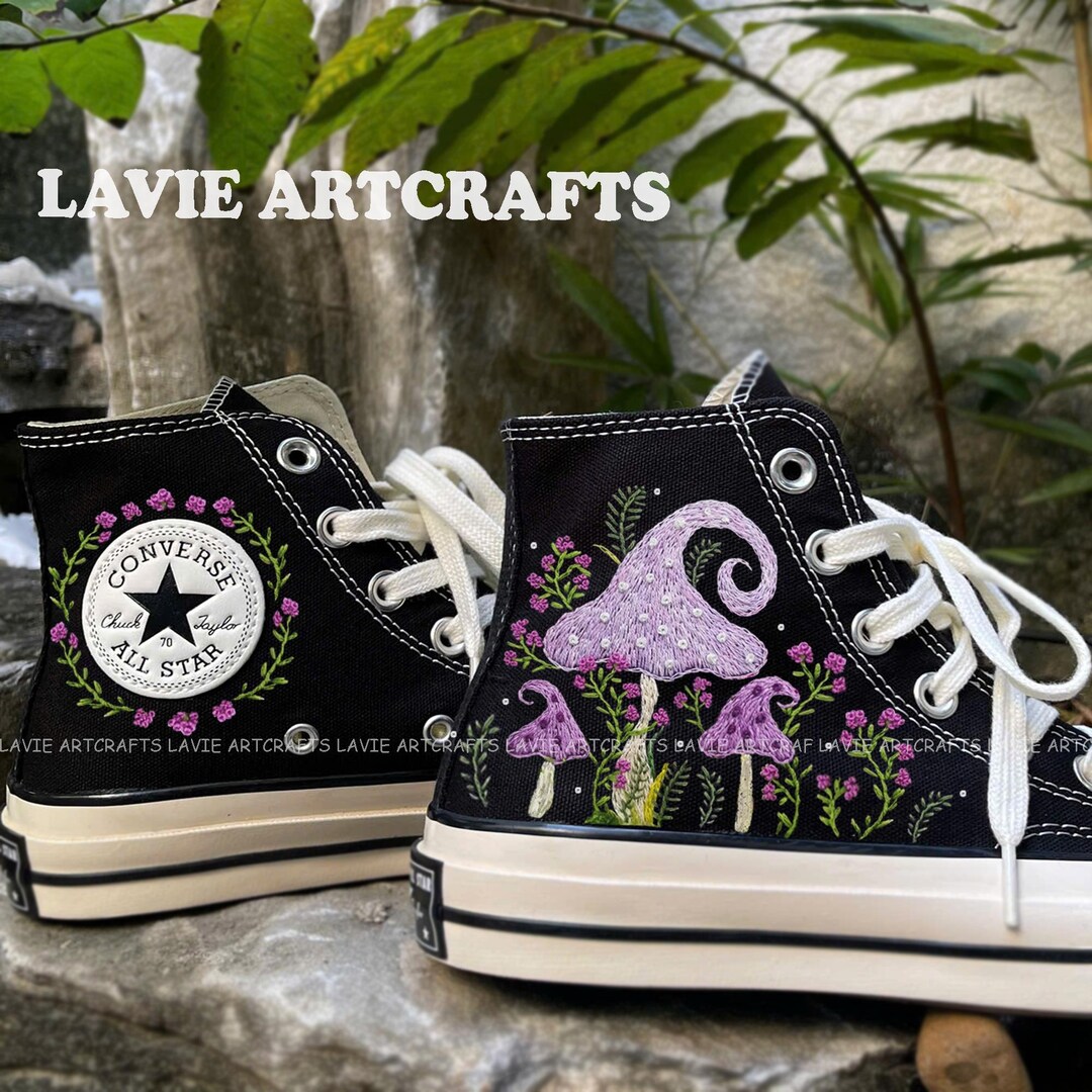 Purple Mushroom Embroidered Converse Shoes, Hydrangea Flowers ...