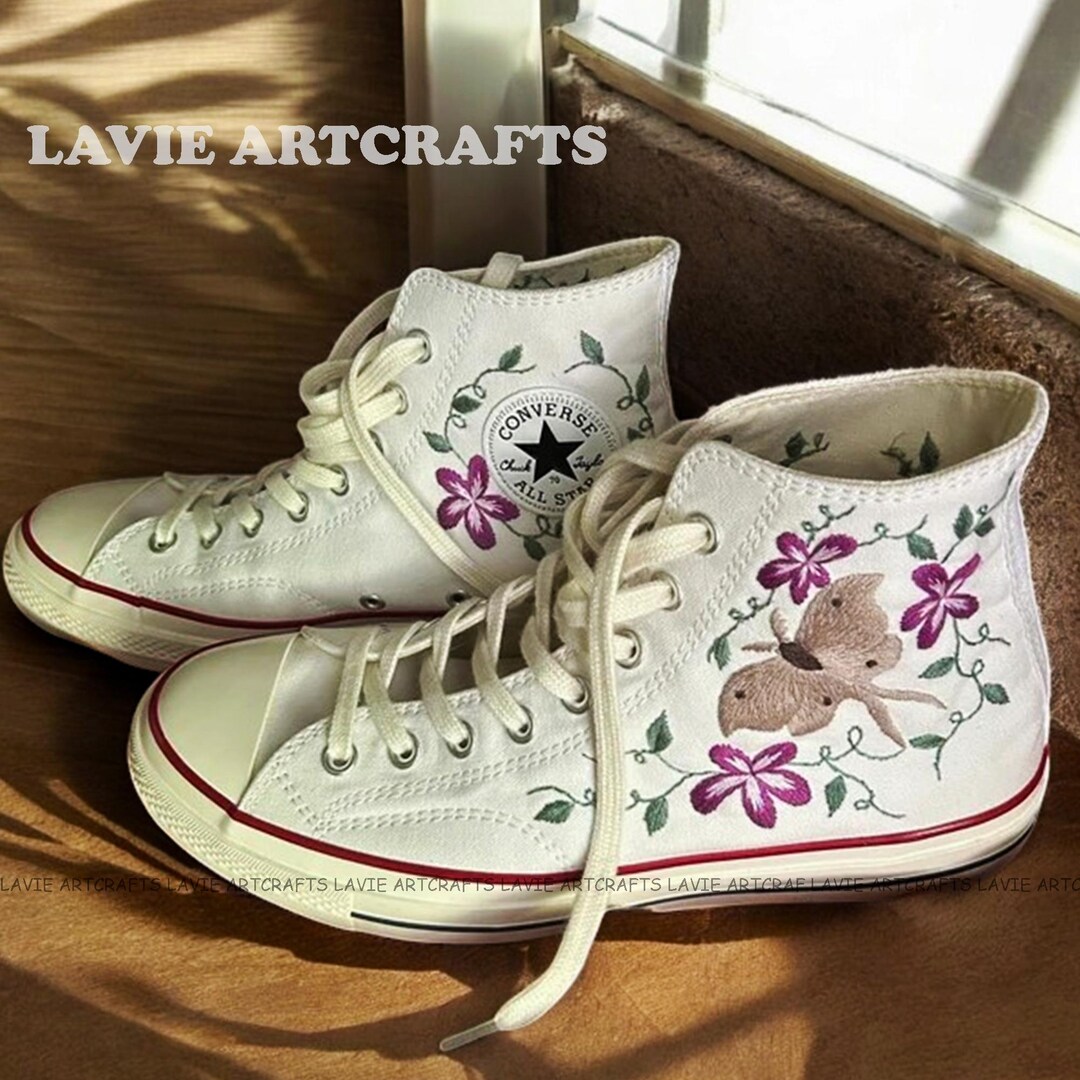 Butterfly Embroidered Converse, Luna Moth Embroidered Converse ...