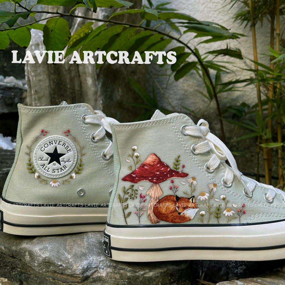 Fox Autumn Embroidered Converse, Fox and Mushroom Embroidered Converse ...