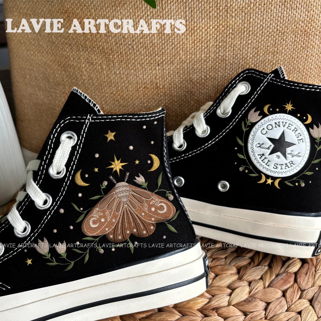 Butterfly and Moon Embroidered Converse, Converse Embroidered Brown ...