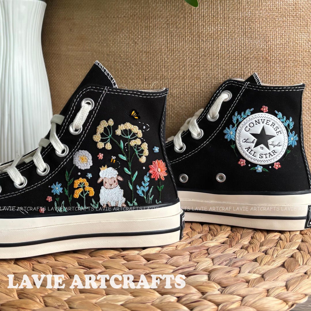 Sheep Embroidered Converse, Sheep Farm Hand Embroidered Converse Custom ...