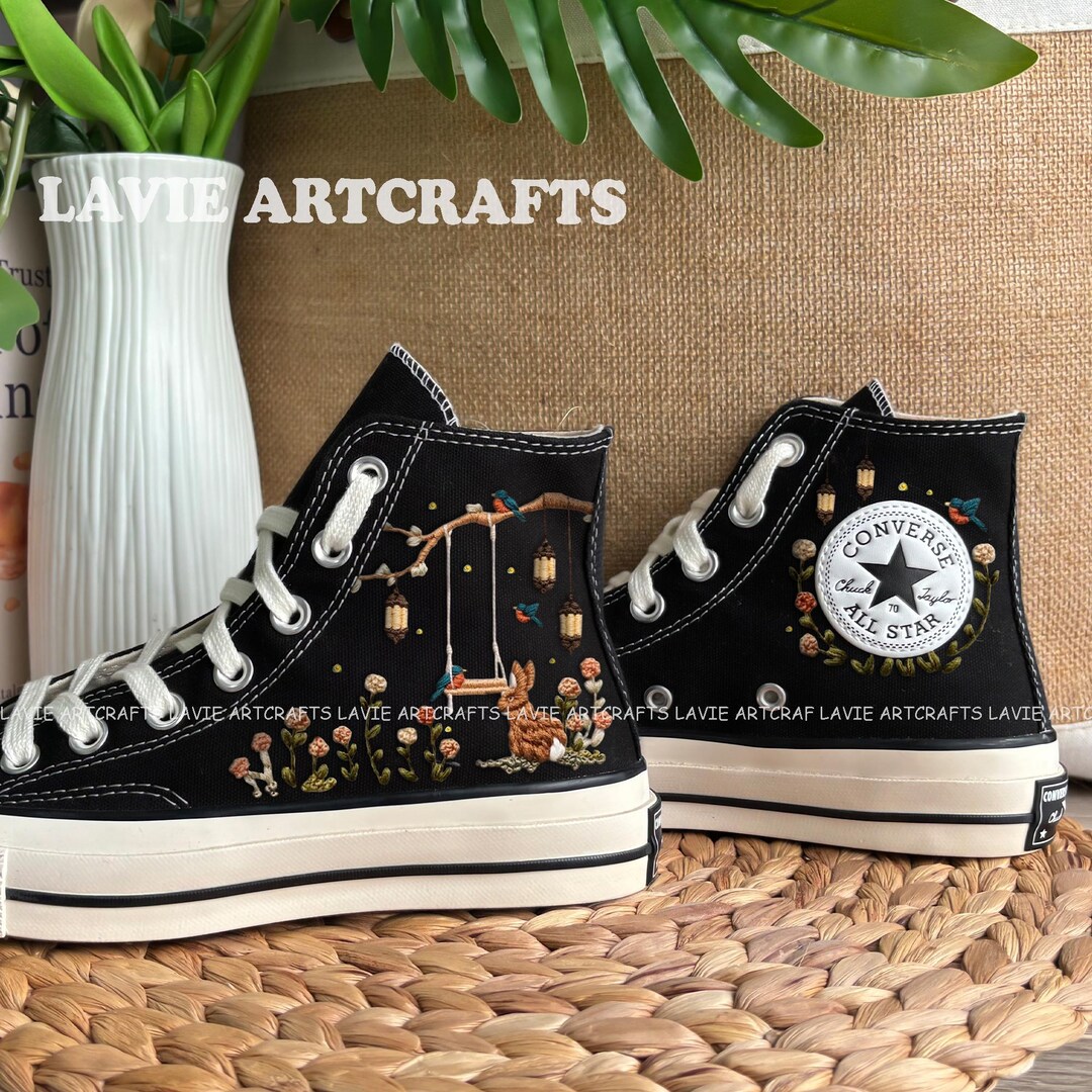 Embroidered Converse High Tops: Hydrangea, Cardinal, Rabbit Design - Etsy