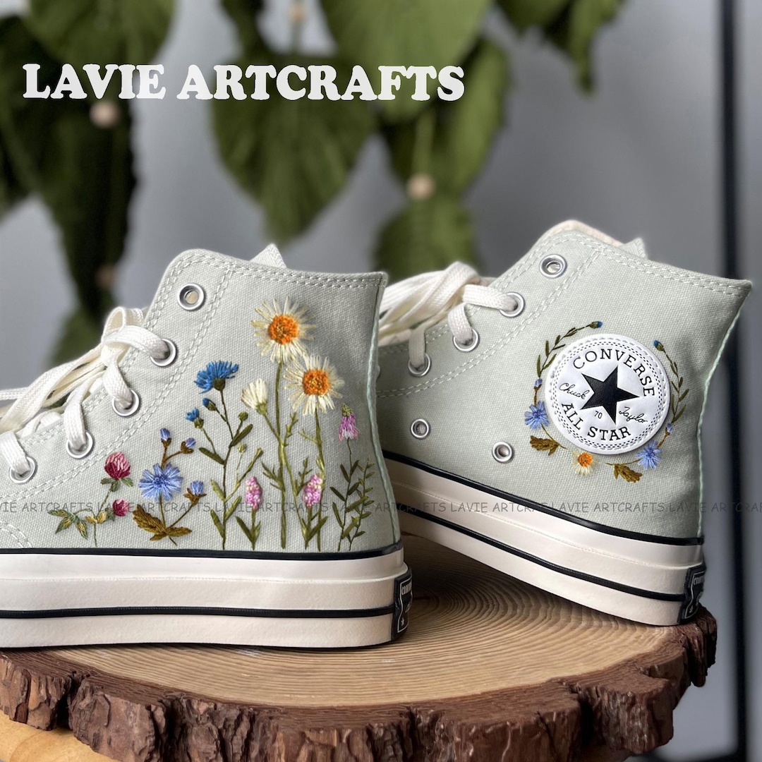 Custom Embroidered Converse Chuck Taylor, Green Converse Embroidered ...
