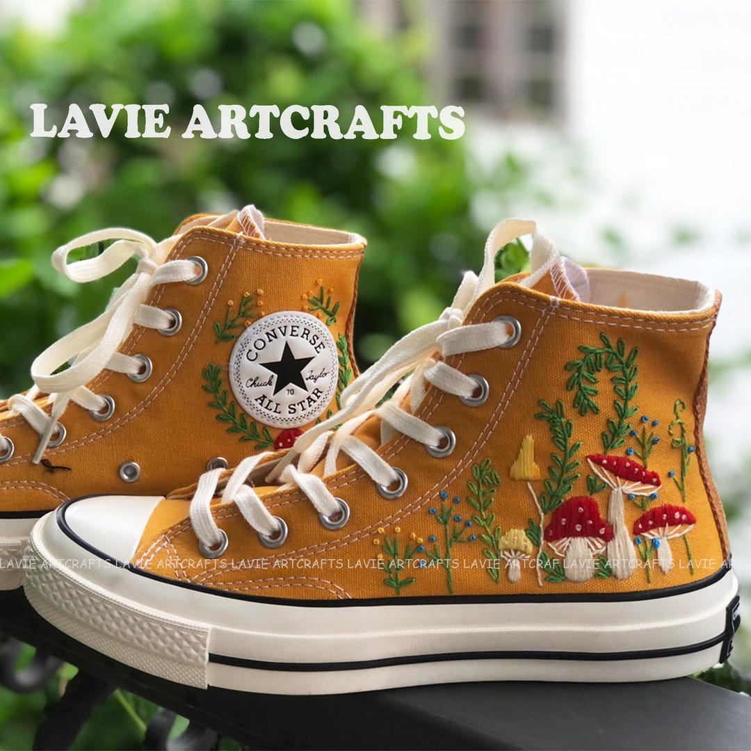Mushrooms Embroidered Sneakers, Custom Converse Chuck Taylor Mushrooms ...