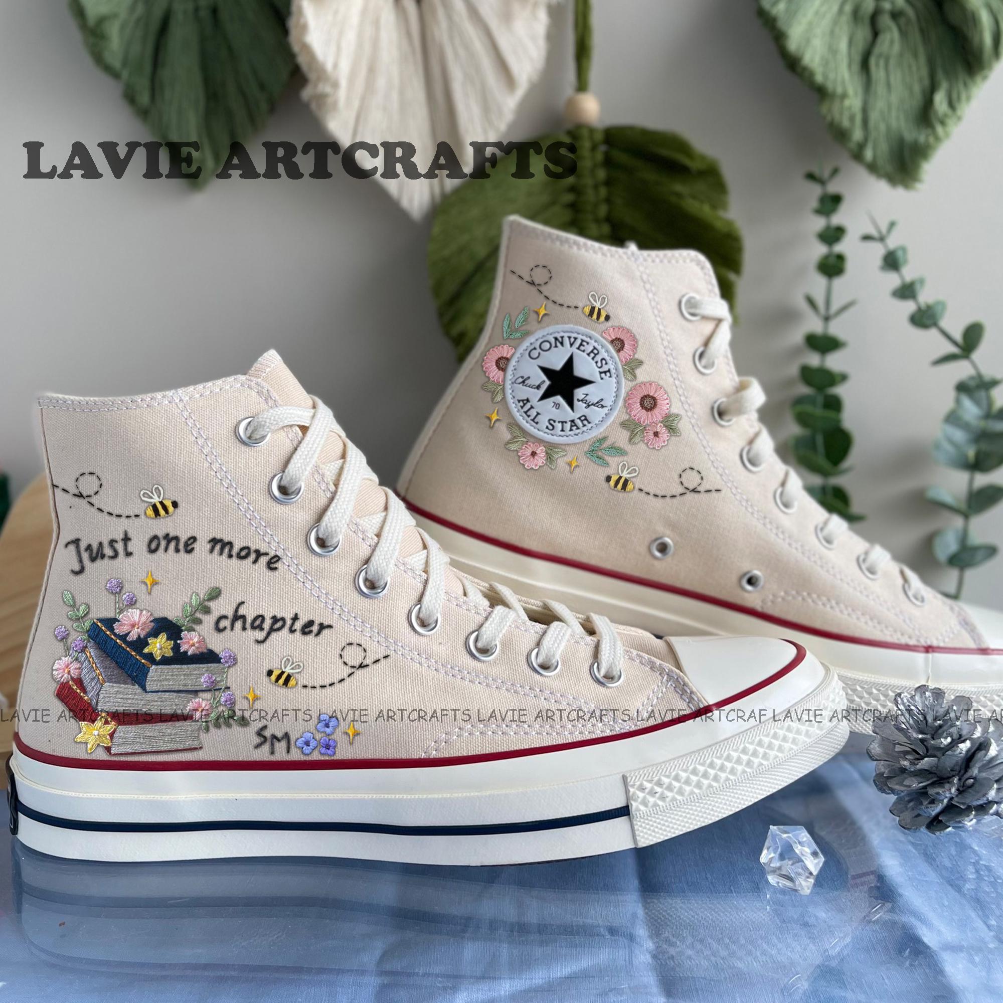 One More Chapter Book Converse, Flowers and Book Embroidered Converse ...
