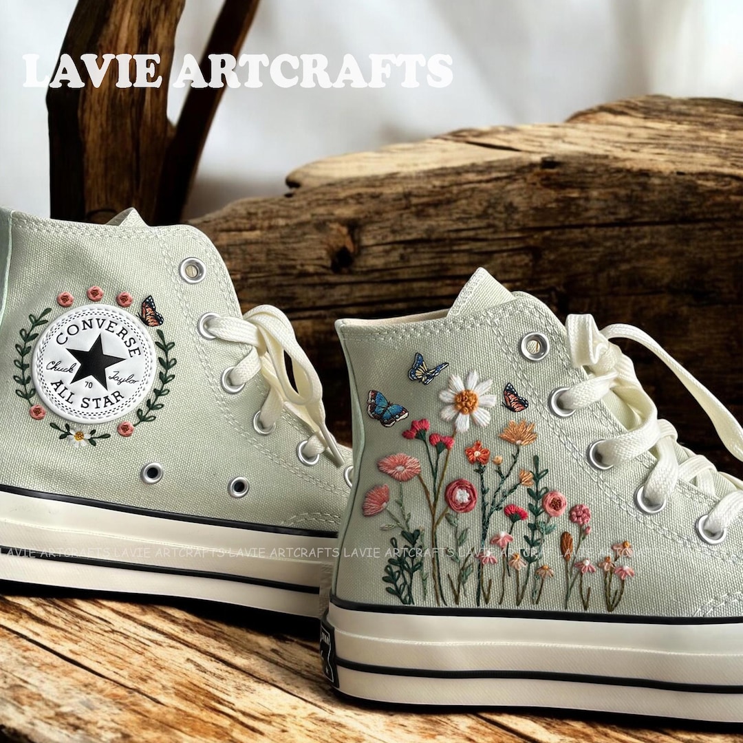 Custom Embroidered Converse Chuck Taylor, Green Converse Embroidery ...