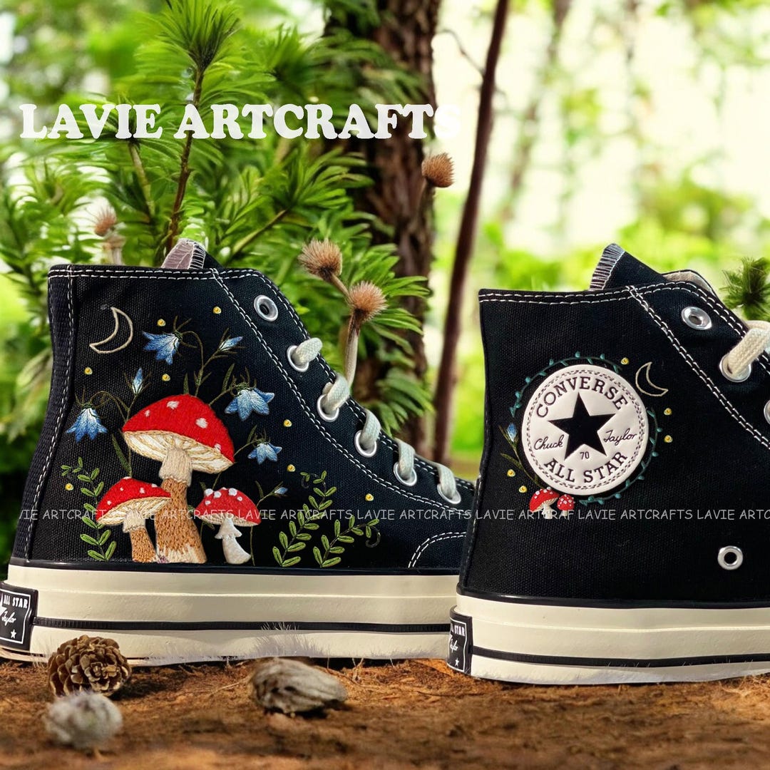 Converse Mushroom, Embroidered Mushroom Converse, Custom Embroidered ...