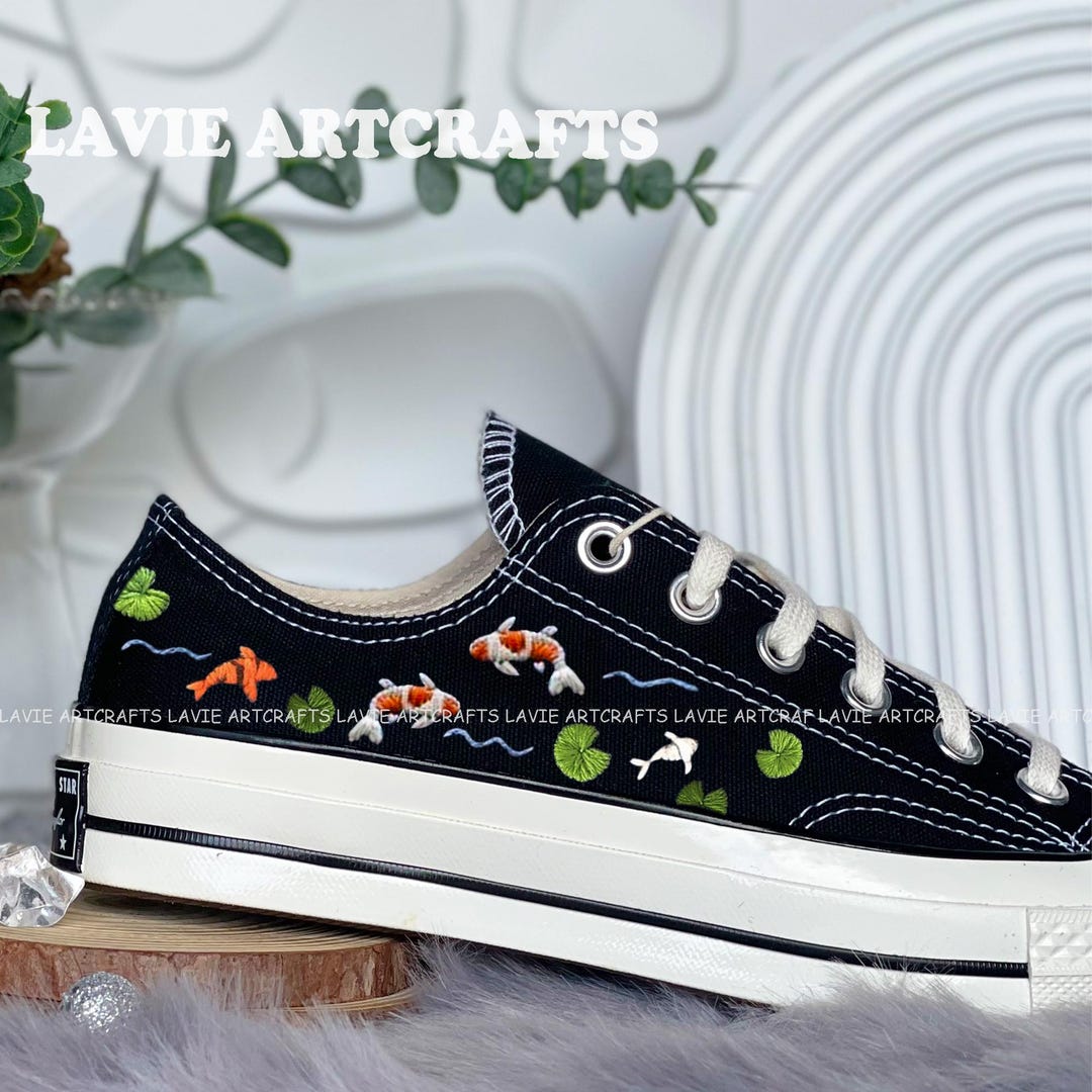 Koi Fish Embroidered Converse, Custom Koi Fish Japanese Embroidery ...