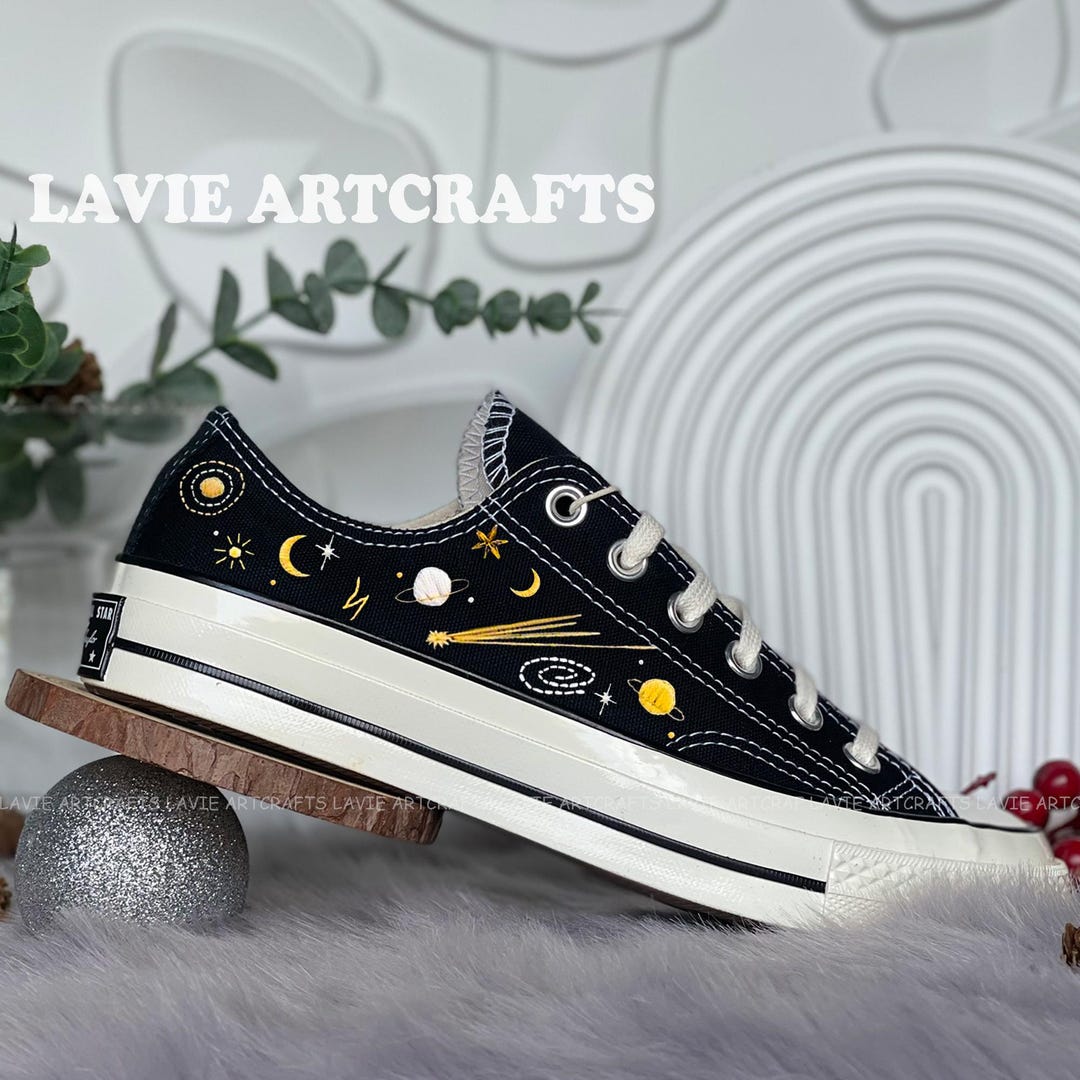 Universe and Star Converse, Custom Embroidered Sneakers, Planets, Stars ...