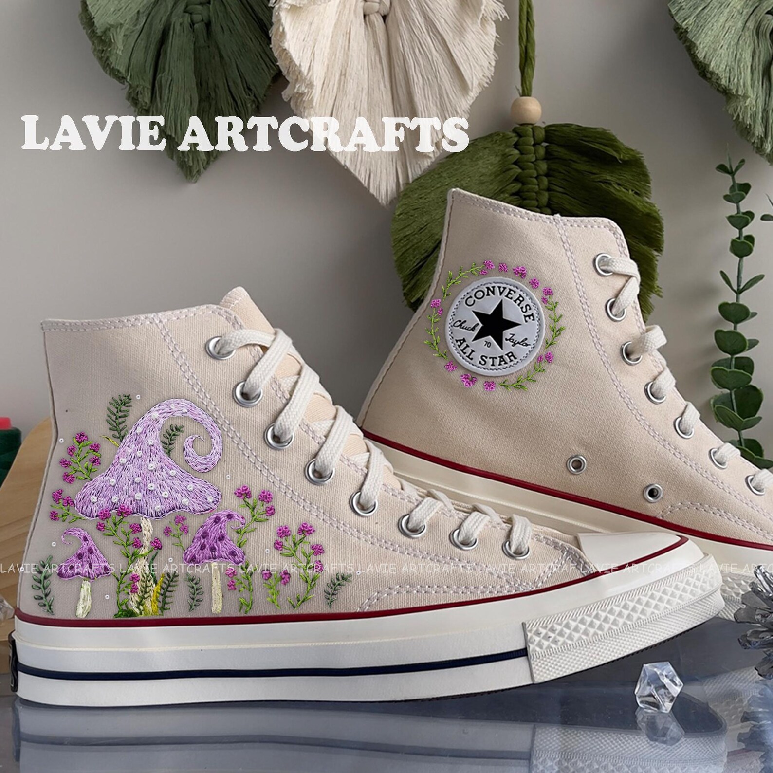 Purple Mushroom Embroidered Converse Shoes, Hydrangea Flowers ...