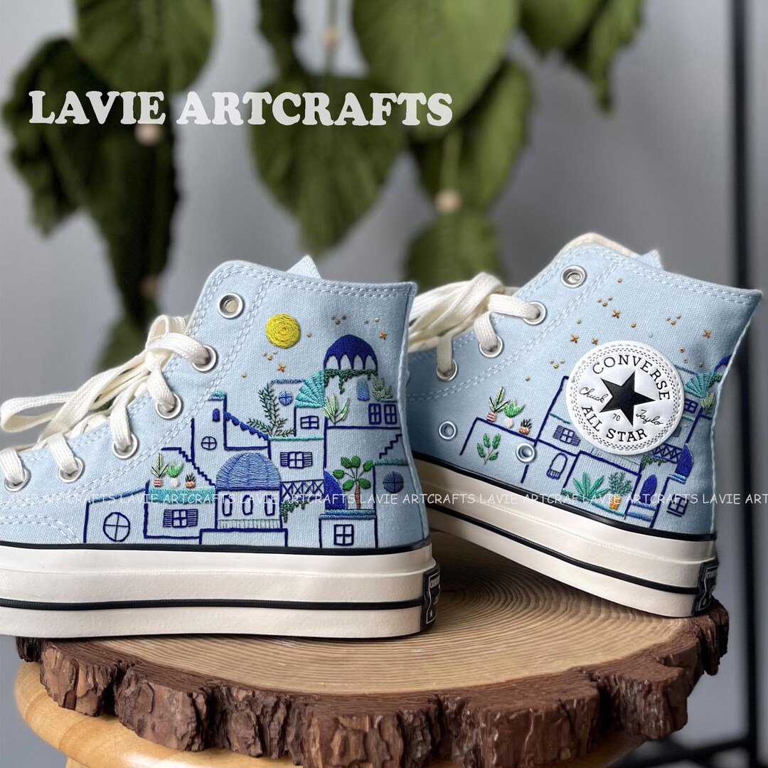 Santorini Embroidered Converse, Custom Santorini Greece Converse ...