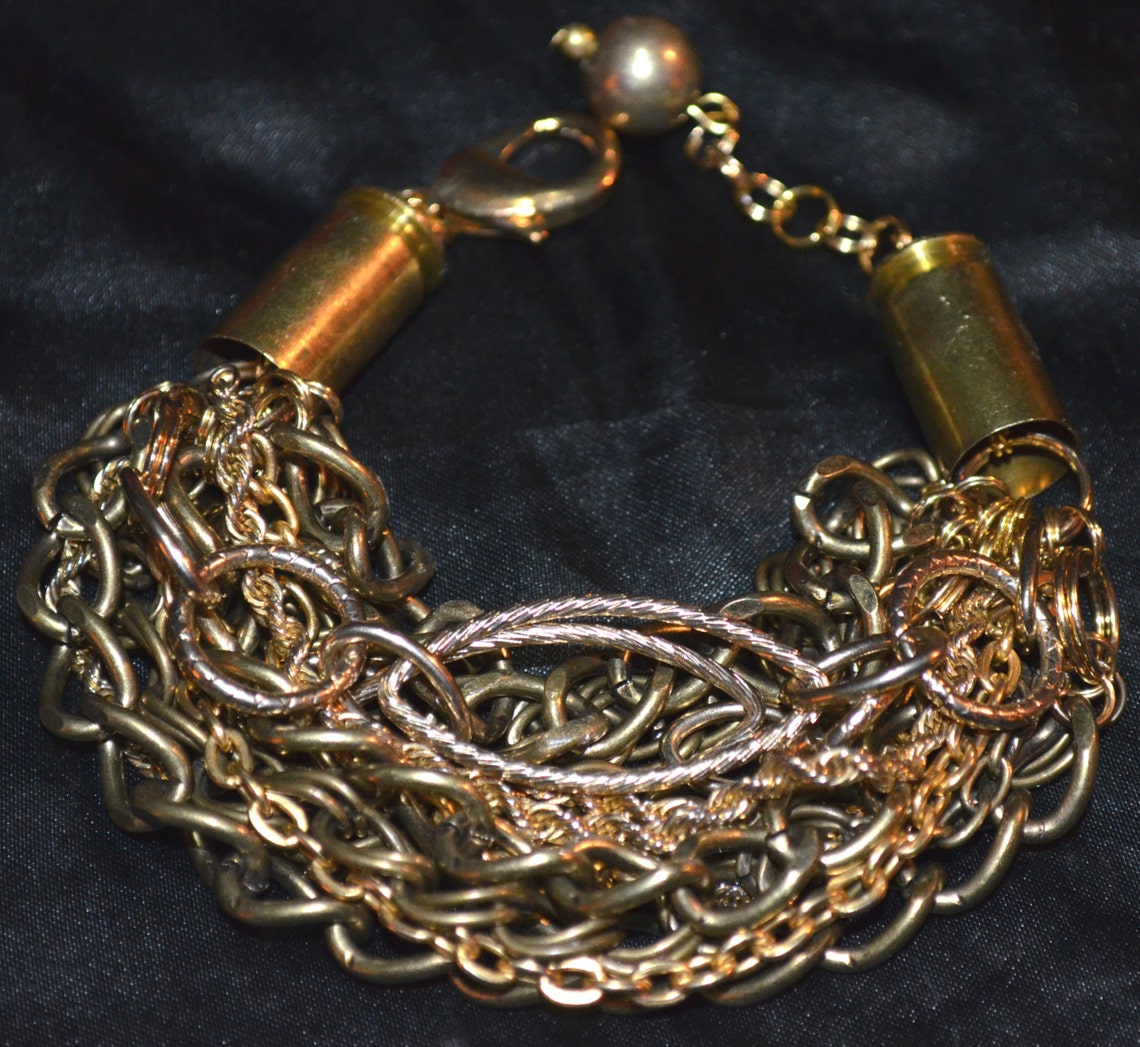 Wildflower Upcycled Bullet Casing and Chains Statement Bracelet - Etsy