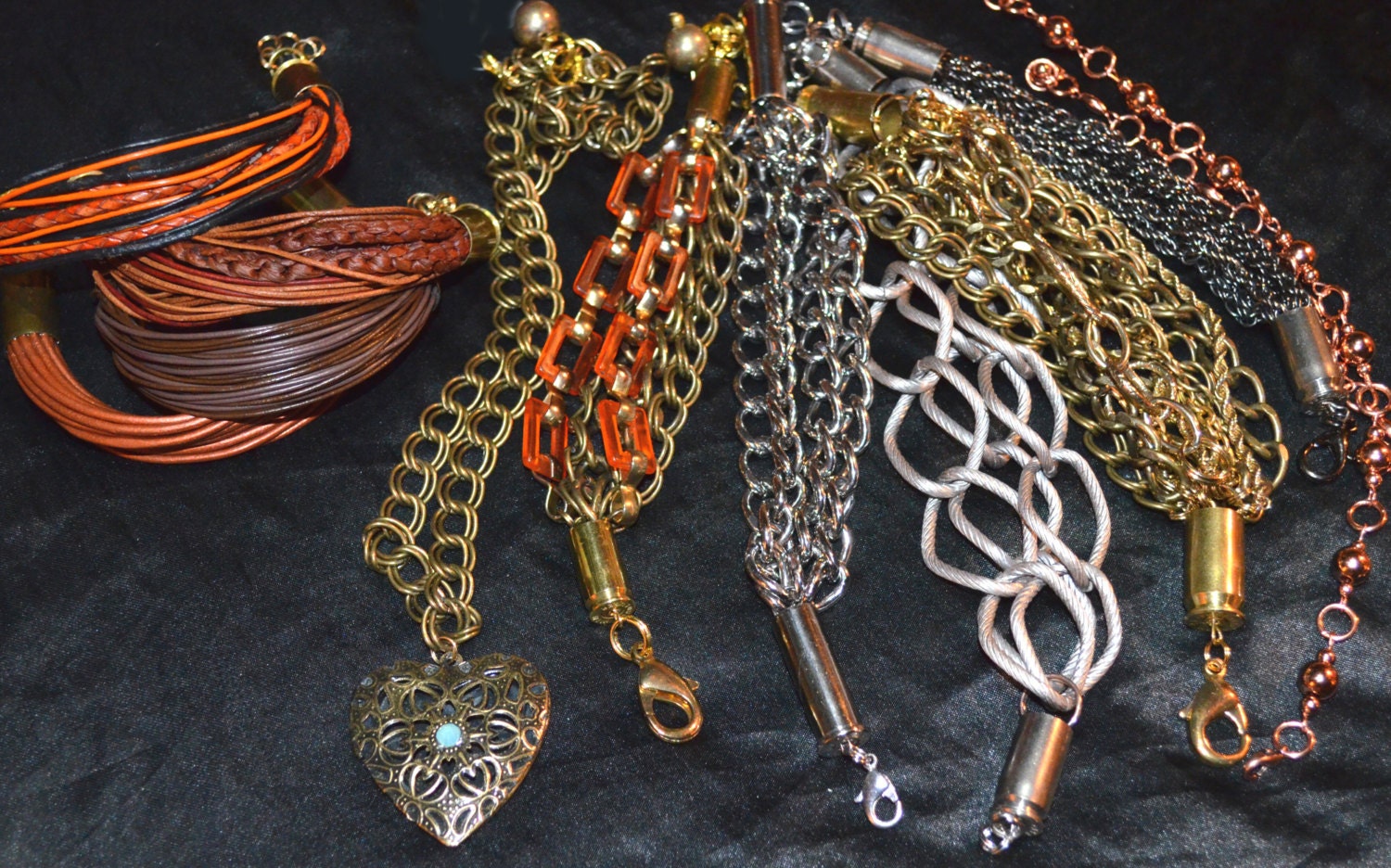 Storm Upcycled Bullet Casing and Chains Statement Bracelet - Etsy