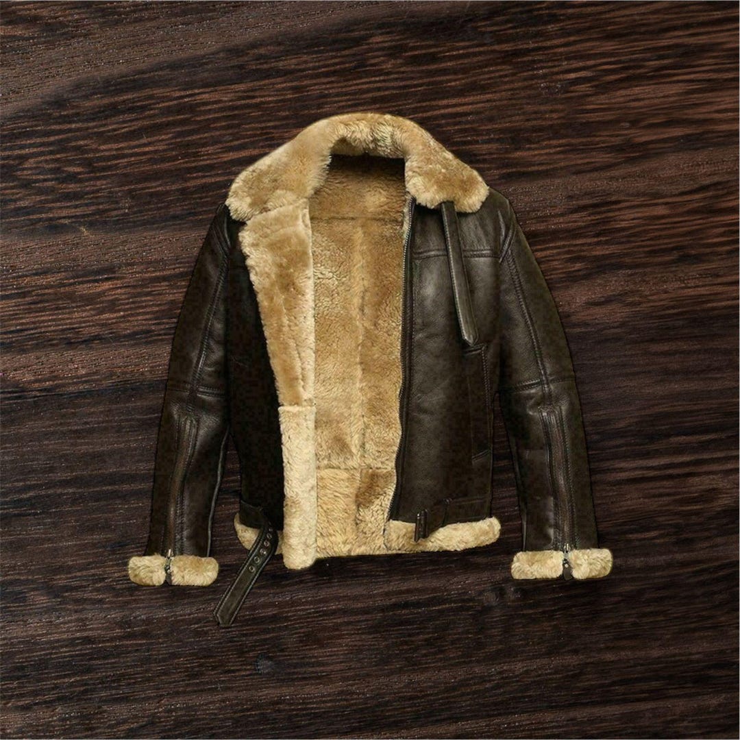 Handmade Mens 100 % Geniune Leather RAF Aviator Bomber B3 Real Leather ...