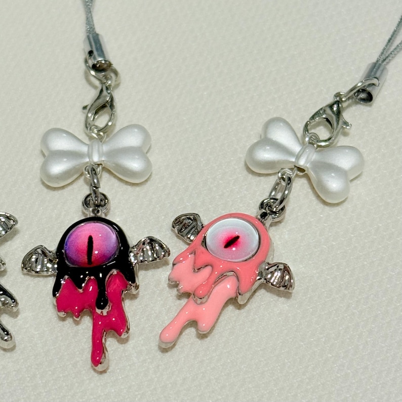 Devil Eye Phone Charm With Bow – Pink Gothic Kawaii Accessory - Etsy