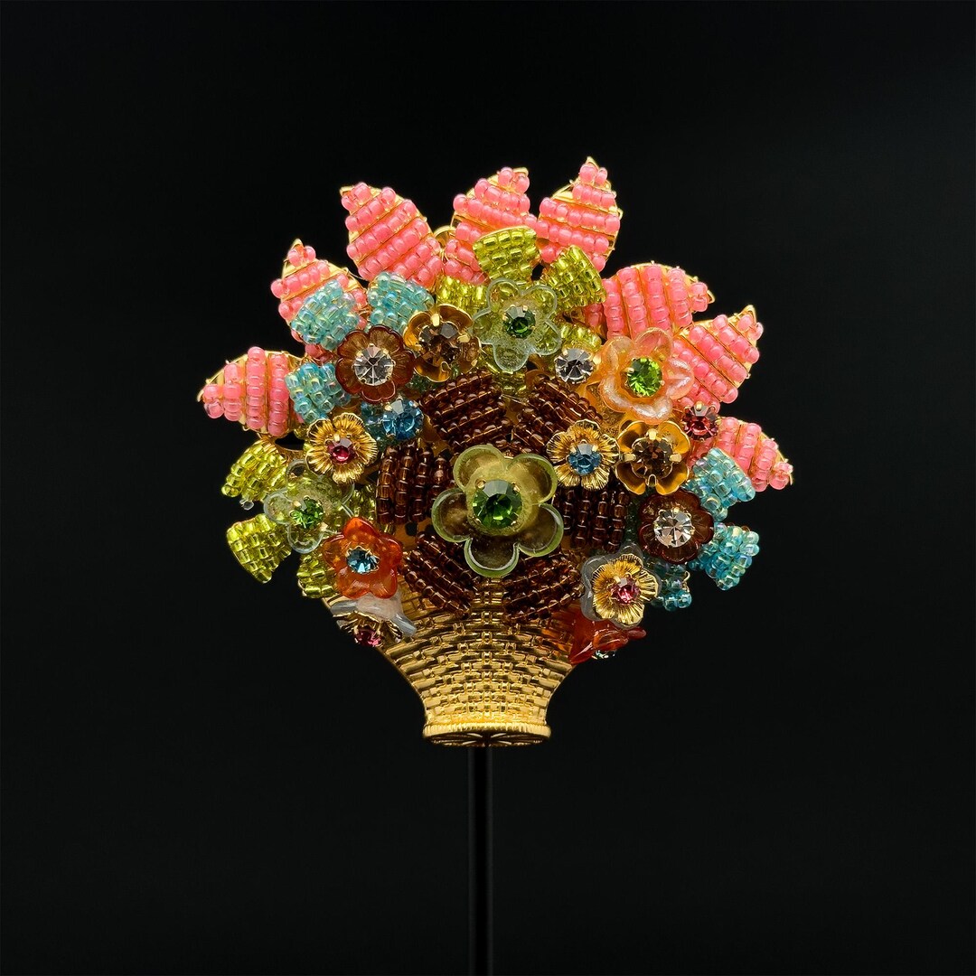 Vintage Deco Brooch, Art Deco Brooch, Flower Basket Brooch, Woven ...