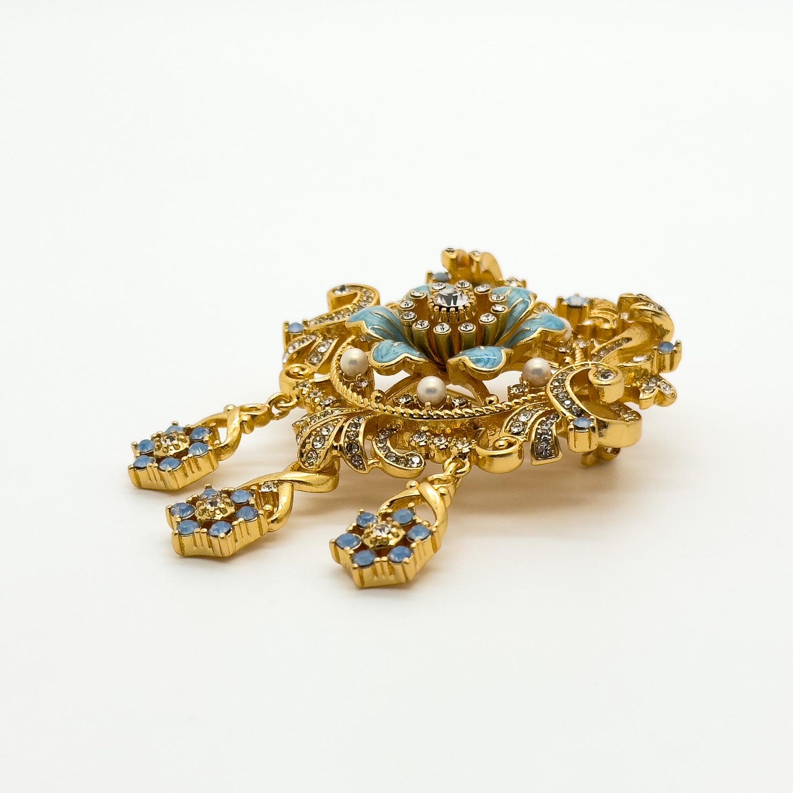 Vintage Style Brooch, Floral Brooch, Pearl Rhinestone Enamel - Etsy