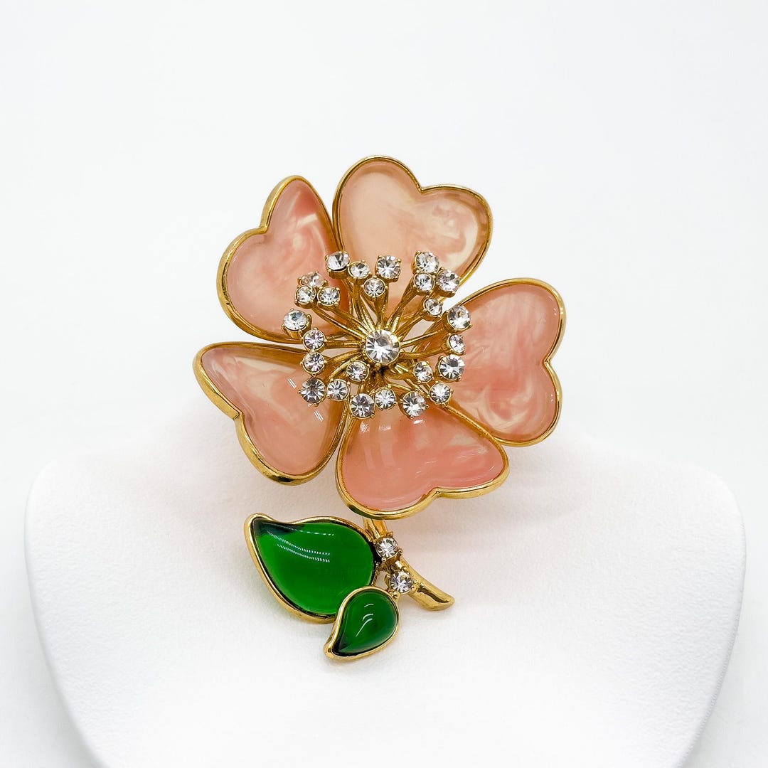 Vintage Deco Brooch,art Deco Brooch,3d Flower Brooch,pink Flower Brooch ...