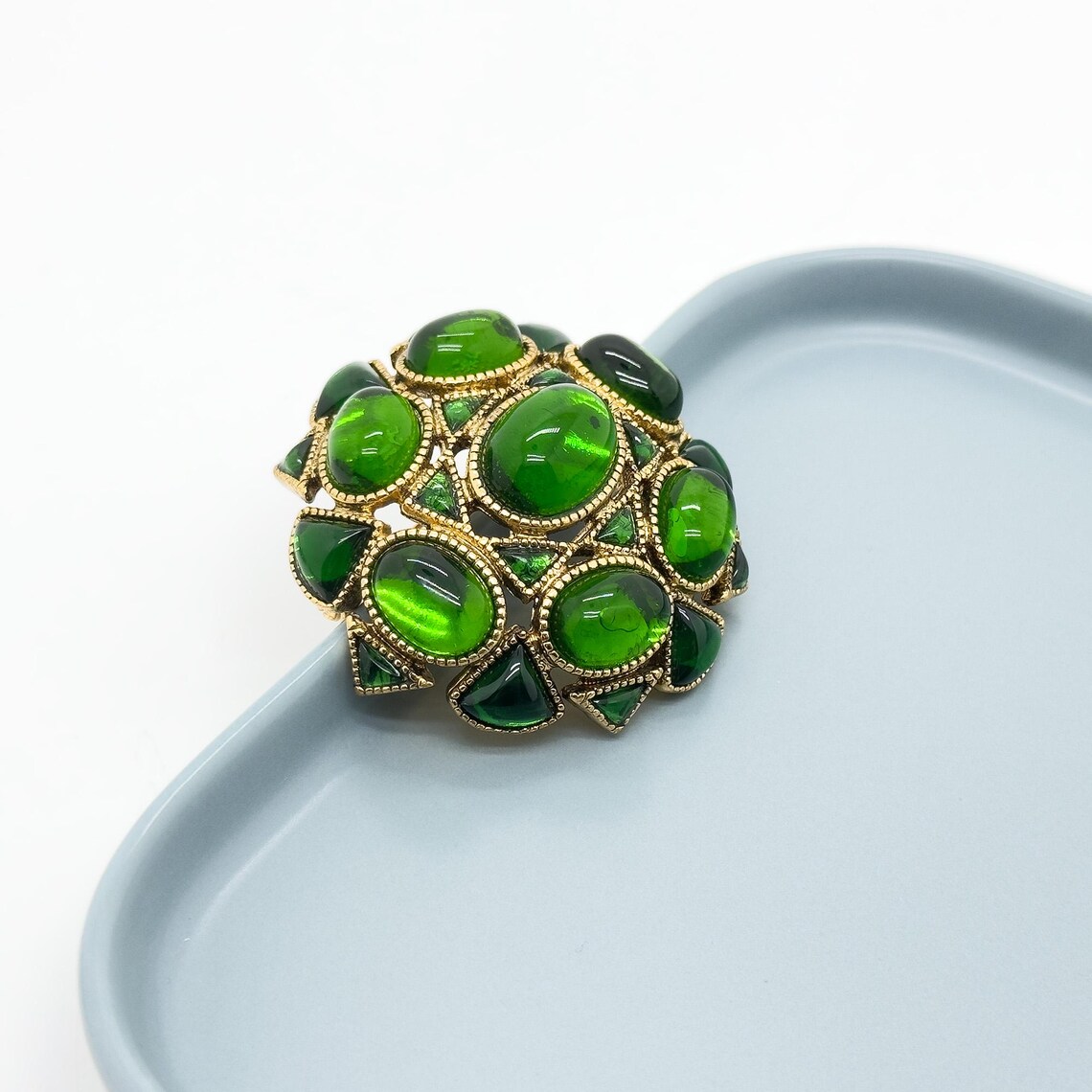 Vintage Art Deco Green Lapis Lazuli Brooch, 18K Gold-plated - Etsy