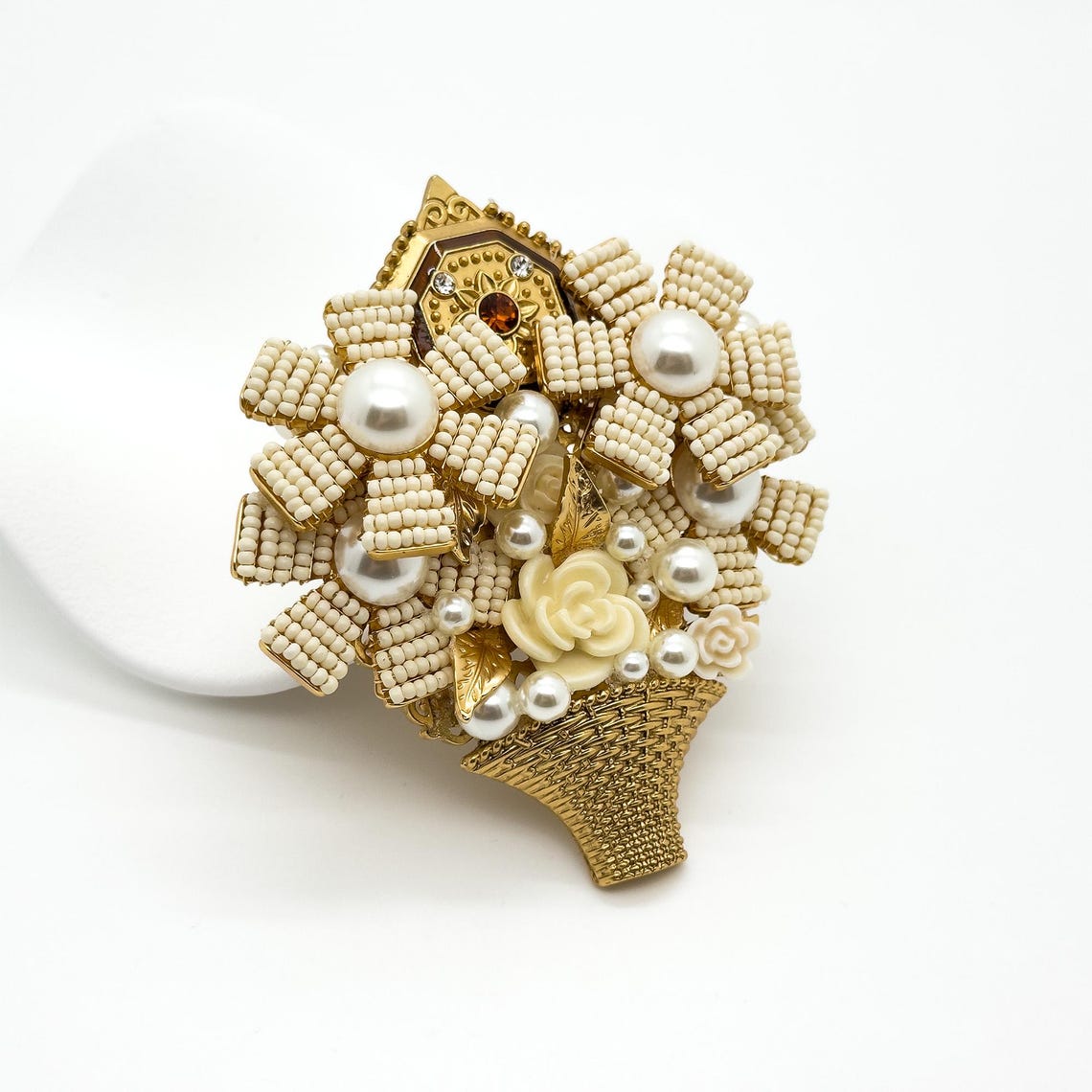 Vintage Deco Brooch, Art Deco Brooch, Flower Basket Brooch, Woven ...