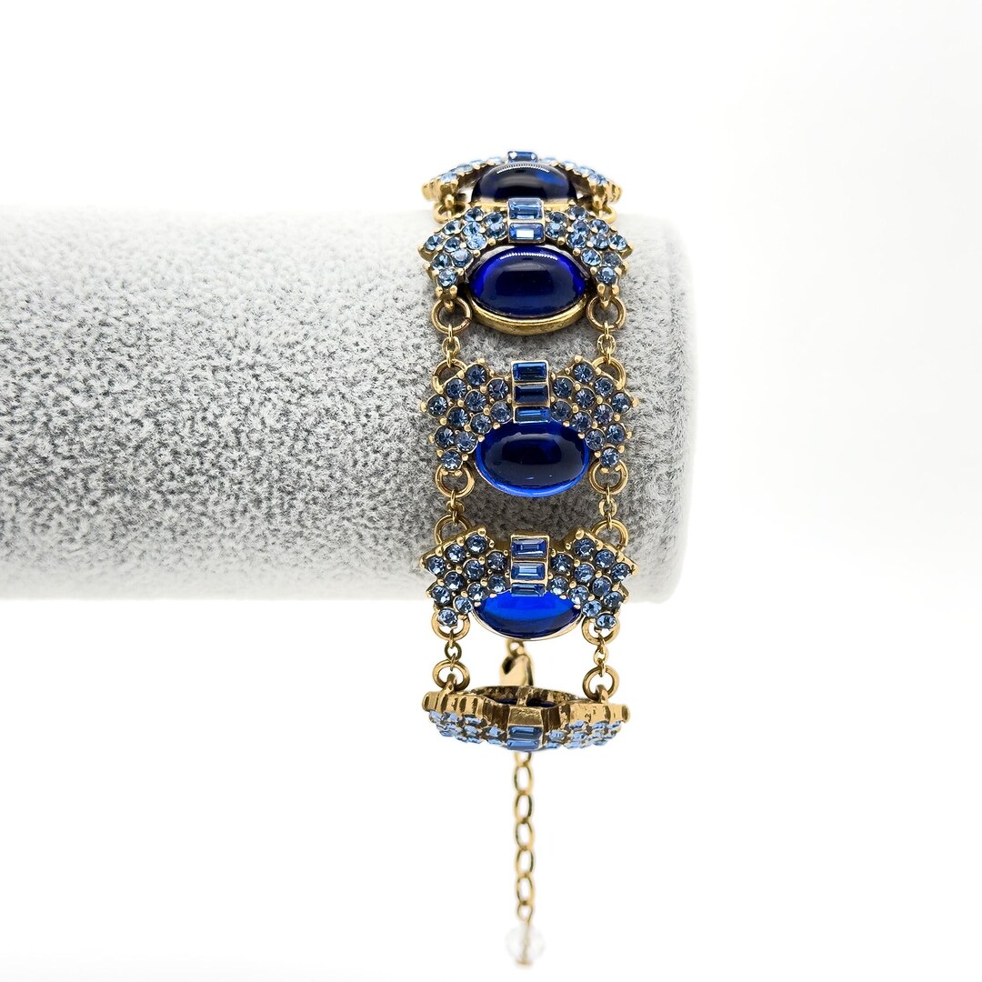 Vintage Deco Bracelet, Art Deco Bracelet, Italian Bracelet, Blue Glass ...