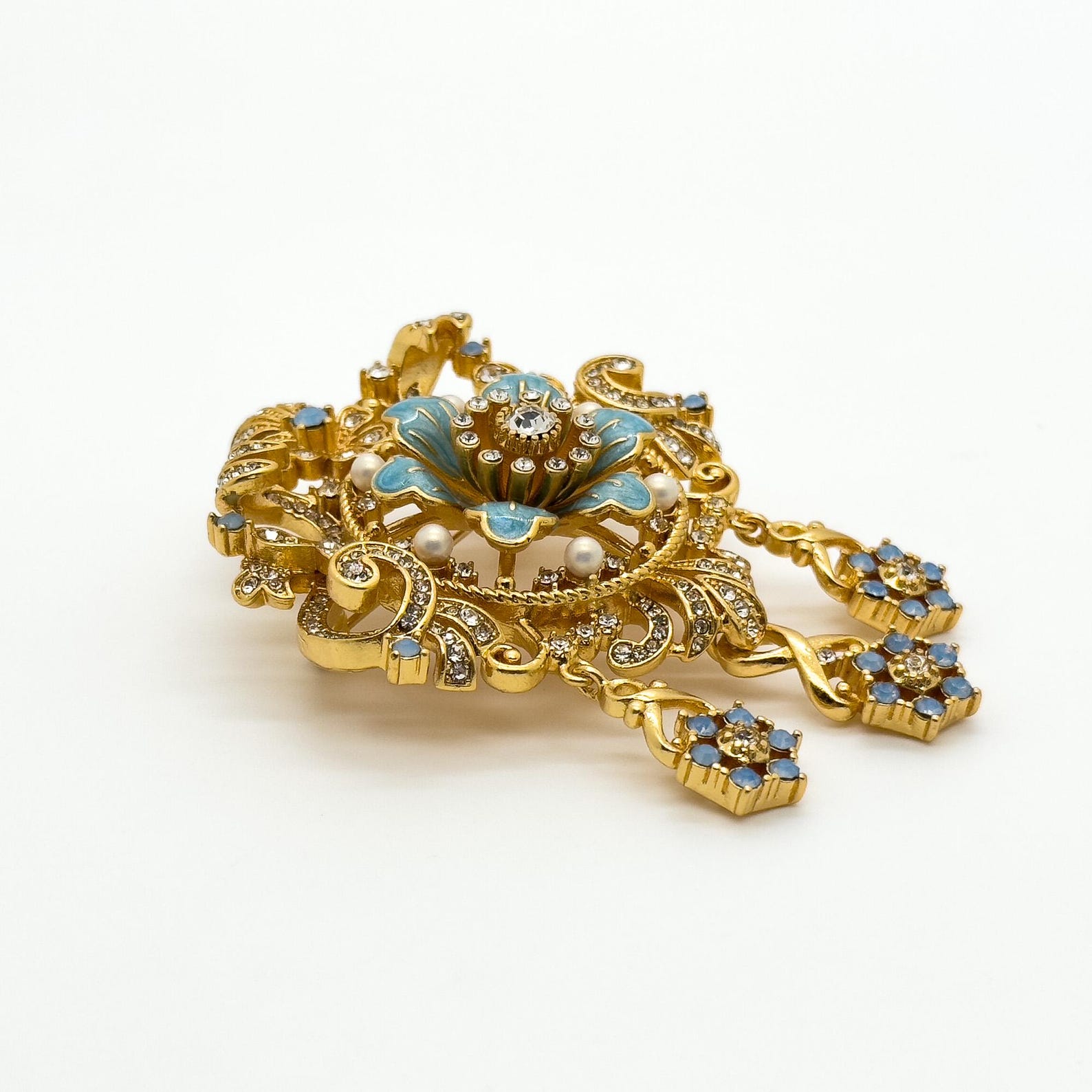Vintage Style Brooch, Floral Brooch, Pearl Rhinestone Enamel - Etsy