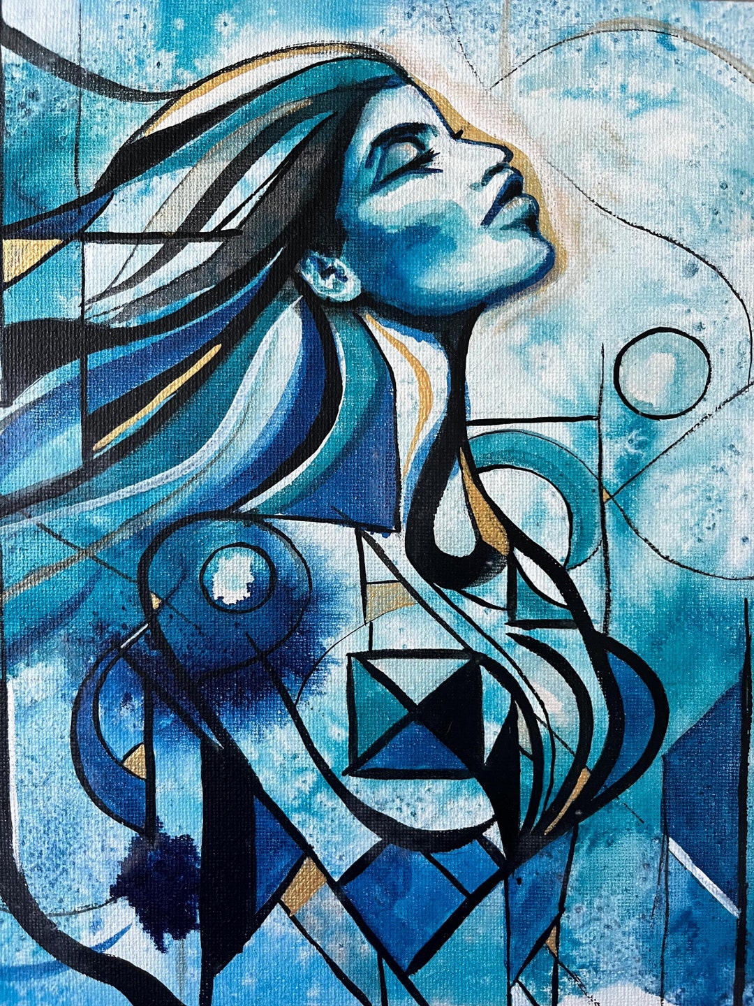 Blue & Gold Woman "expanding Universe", Whimsical, Figurative Original ...