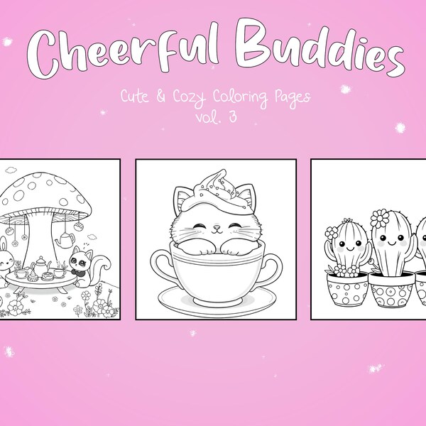 Cheerful Buddies 12 Cute and Cozy Coloring Pages Vol. 3 - Etsy