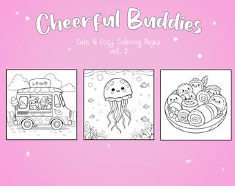 Cheerful Buddies 12 Cute and Cozy Coloring Pages Vol. 3 - Etsy