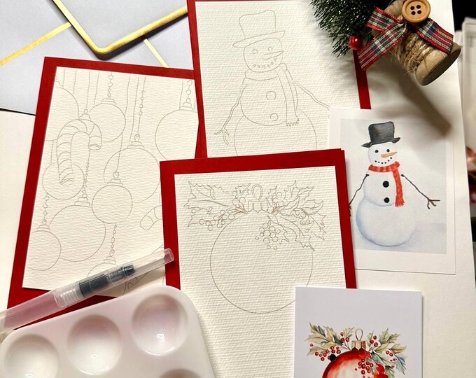 Paint Your Christmas Cards DIY Set of 3 Watercolor Kit for Beginners ...