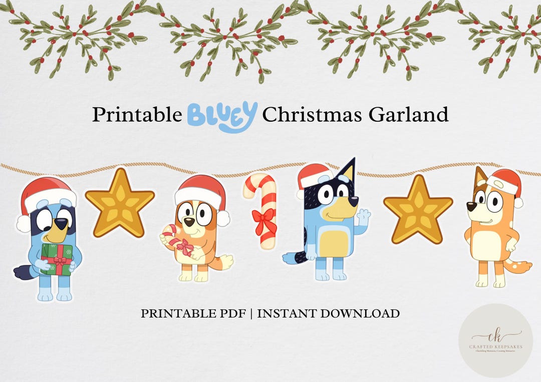 Bluey Christmas Printable | Bluey Inspired Garland | Holiday Party ...