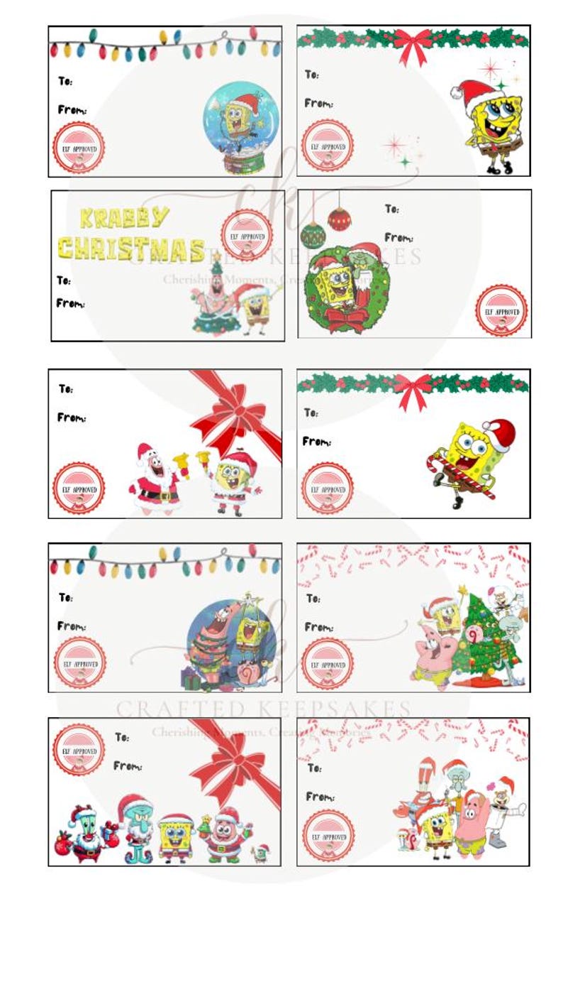 Spongebob Christmas Gift Tags Printable | Spongebob Holiday Tags | Kids ...