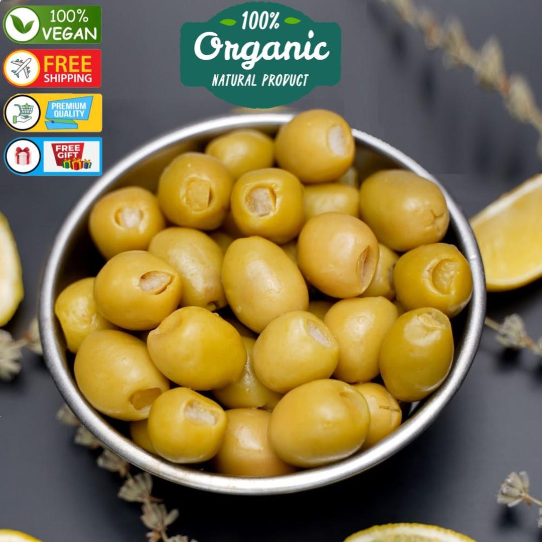 Organic Green Olives Stuffed With Lemon: Mediterranean Vegan Snack - Etsy