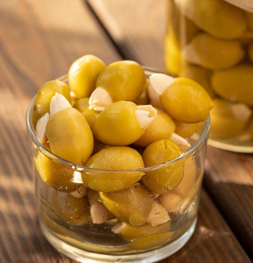 Organic Green Olives Stuffed With Almonds: Mediterranean Vegan Snack - Etsy
