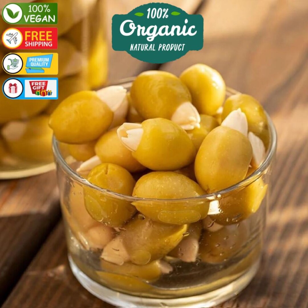Organic Green Olives Stuffed With Almonds: Mediterranean Vegan Snack - Etsy