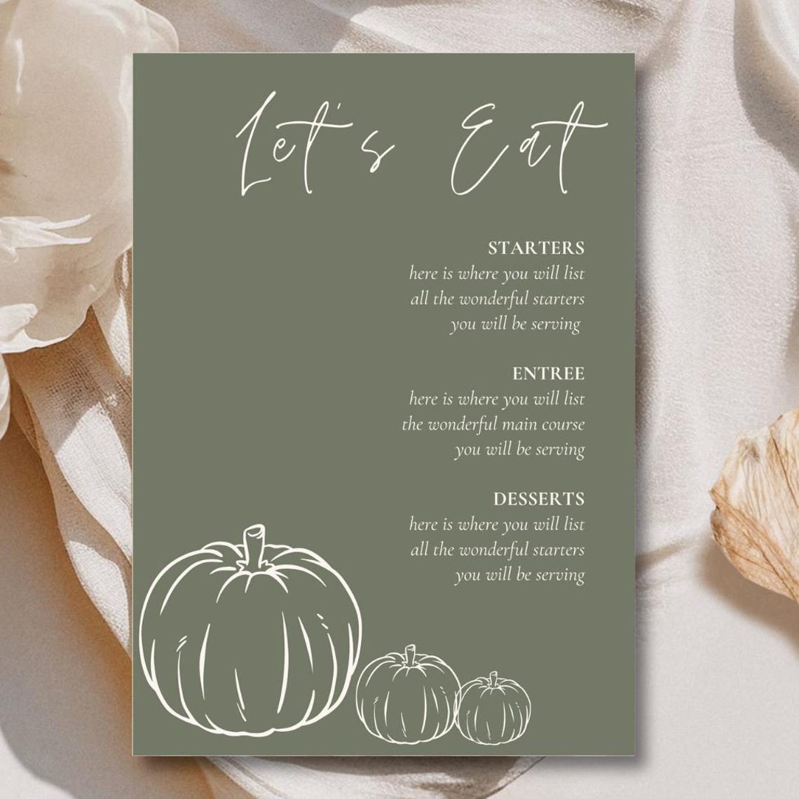 Fall Dinner Menu Template - Forrest Green - Etsy