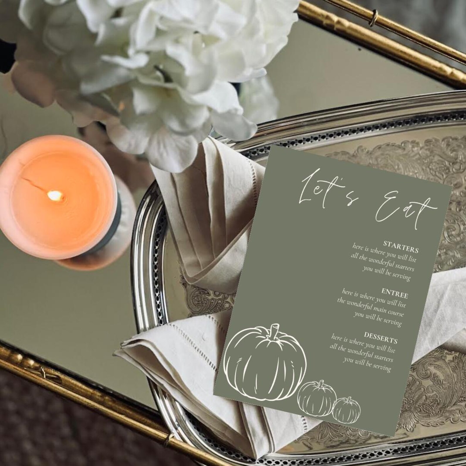 Fall Dinner Menu Template - Forrest Green - Etsy