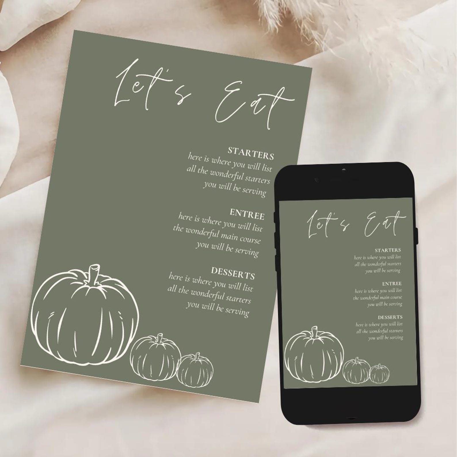Fall Dinner Menu Template - Forrest Green - Etsy