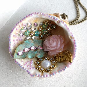 Magical Seashell Vintage Pendant Pink Rose Flower Rhinestone - Etsy