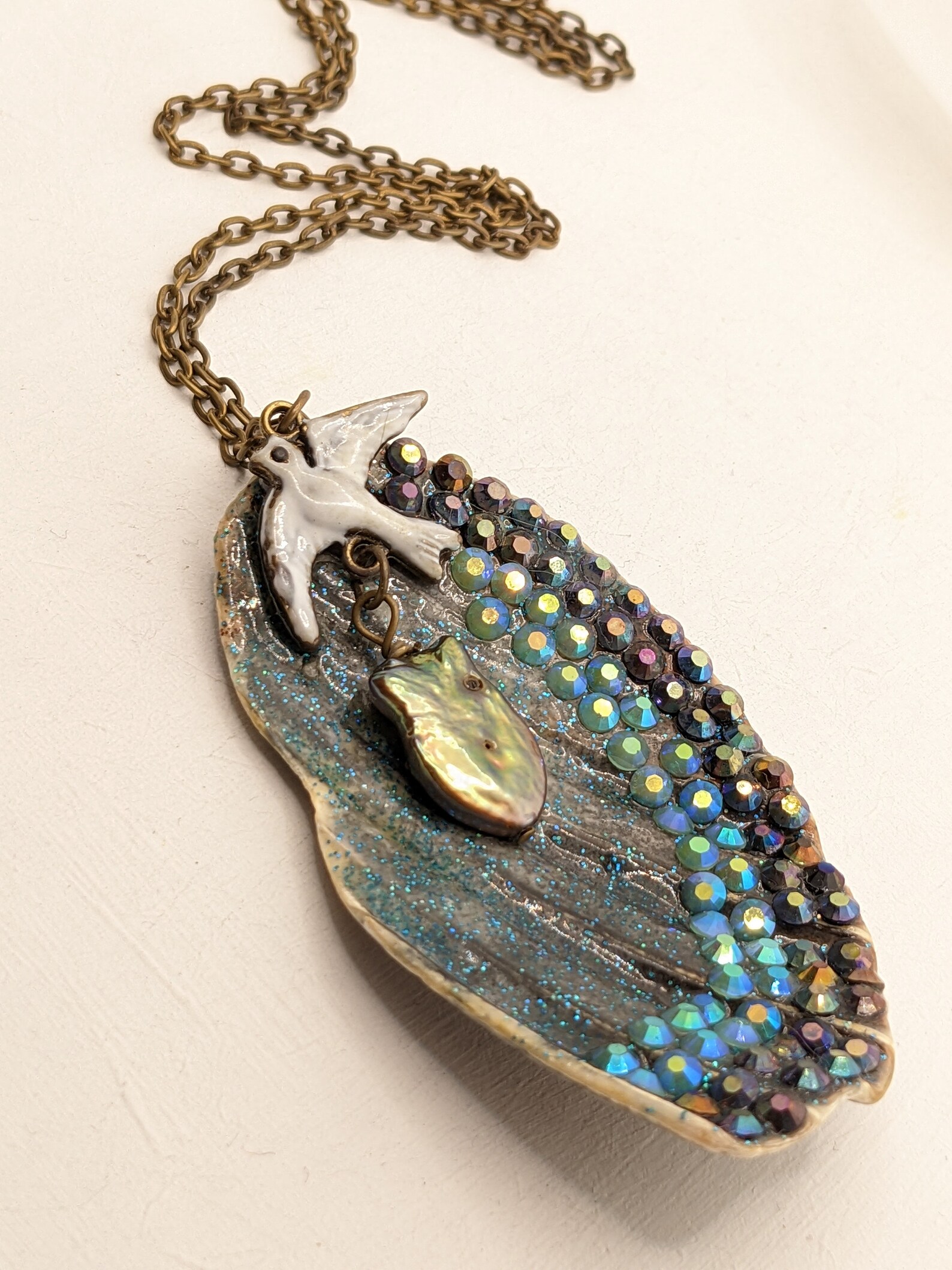 Vintage Pendant Necklace Bronze Shell Bird Seagull Keepsake - Etsy